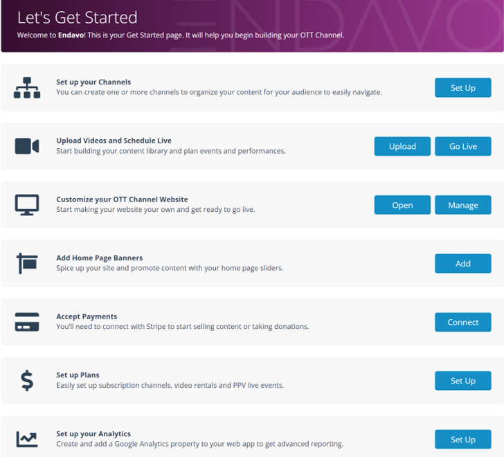 Get Started Page for New Accounts